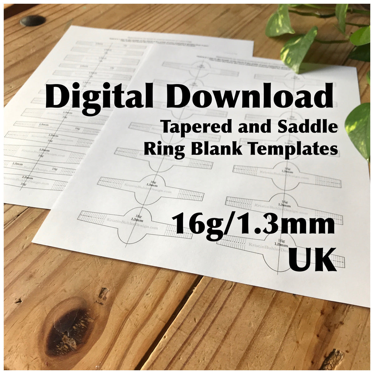 Ring Blank Template—UK Sizes, 16g/1.3mm—Saddle Ring and Tapered Band—D ...